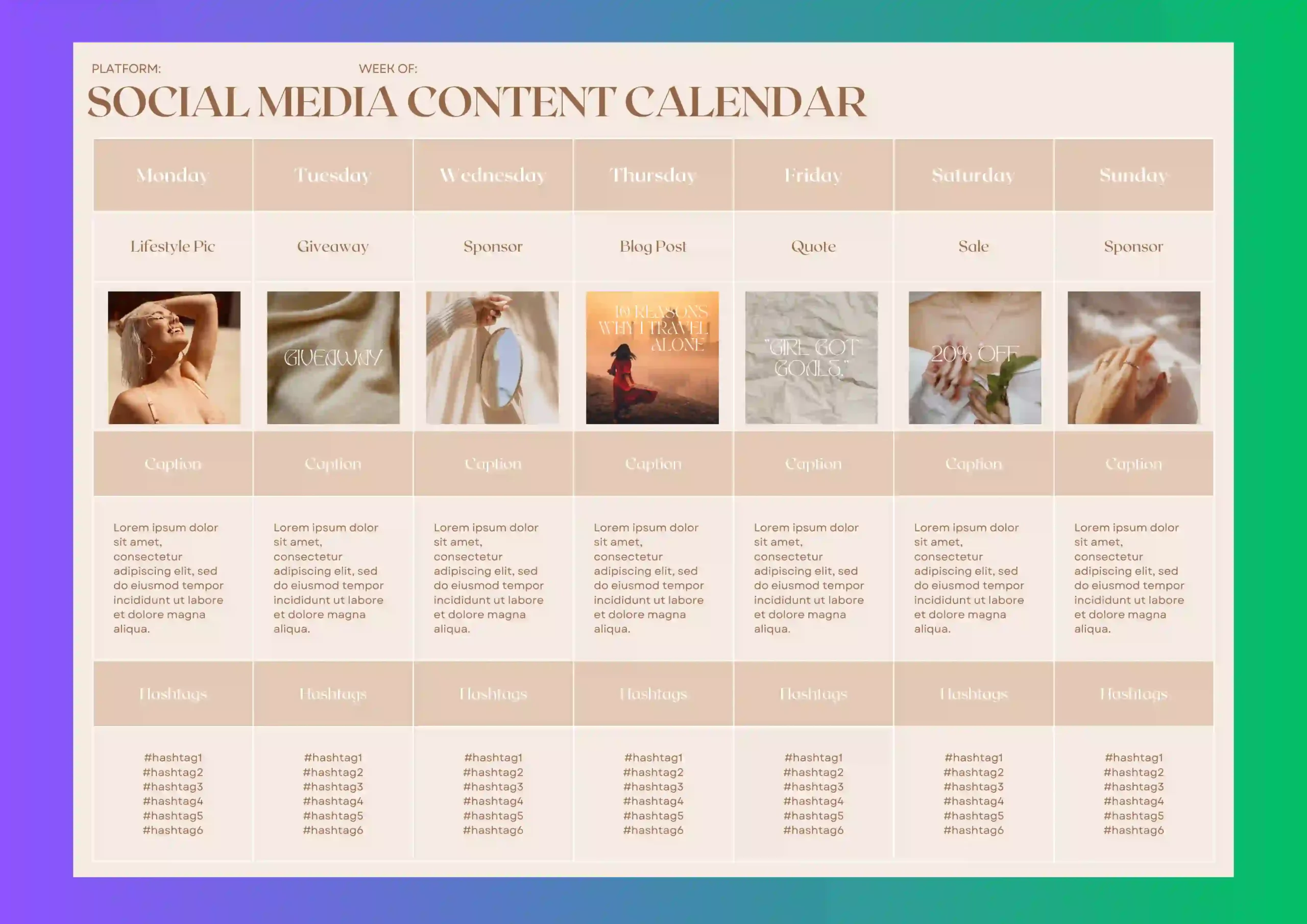 Social Media Content Calendar Template Free