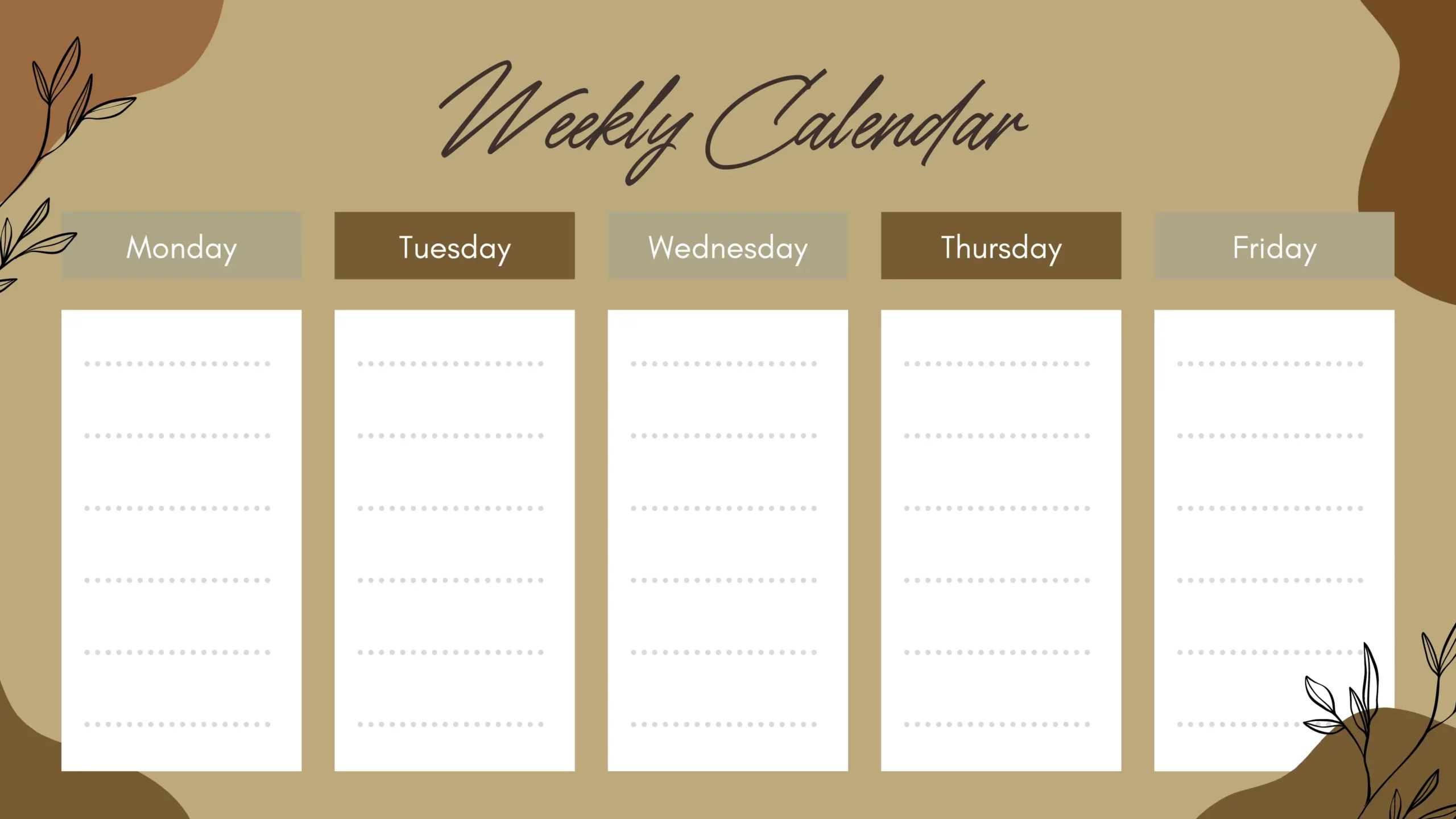 Week by Week Calendar Template